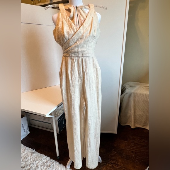 Anthropologie | Pants & Jumpsuits | Anthropologie Cream Demi Texture Jumpsuit Size 6 | Poshmark